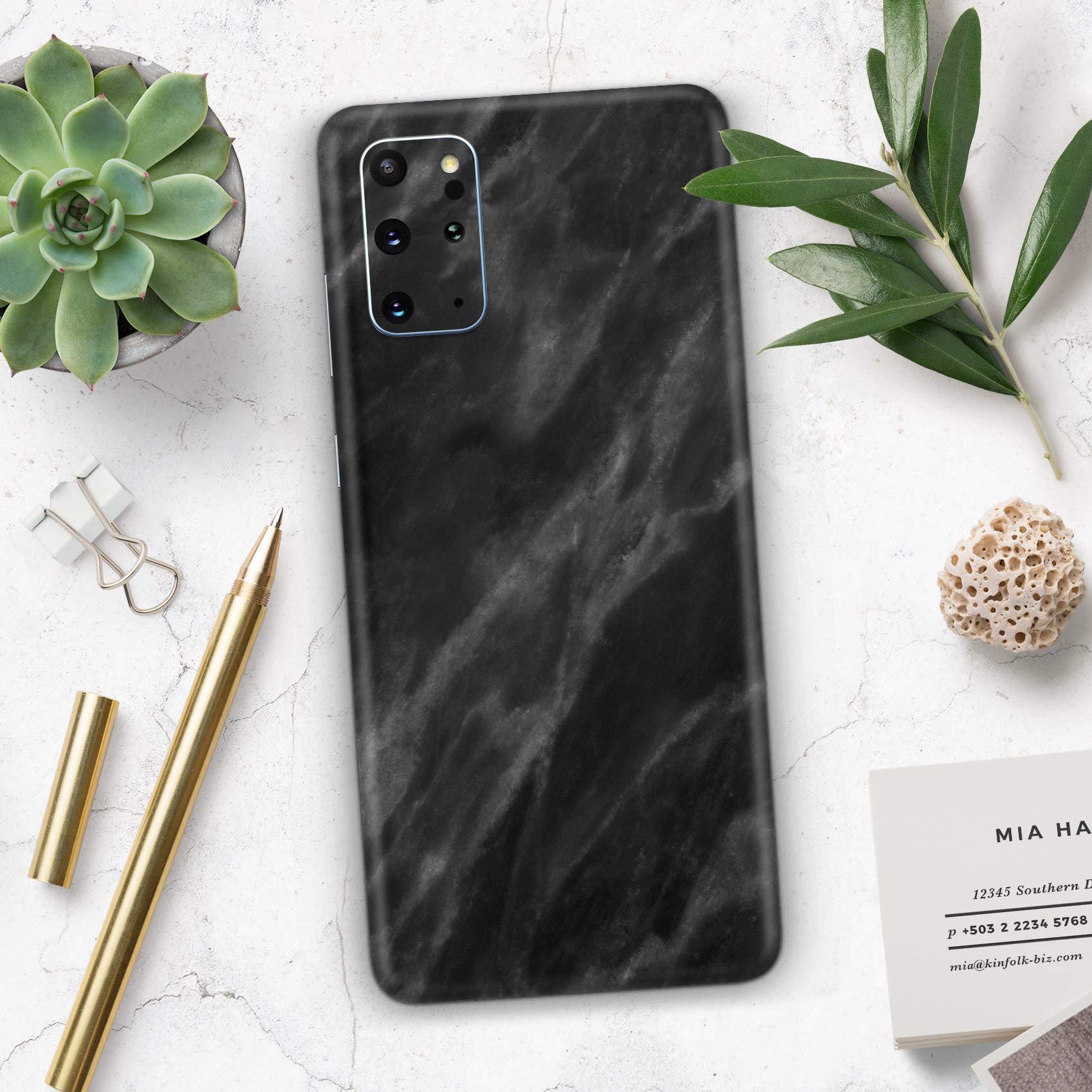 DesignSkinz Black Marble Surface Protective Vinyl Decal Wrap Skin Cover Compatible with The Samsung Galaxy S20 (Screen Trim & Back Glass Skin)