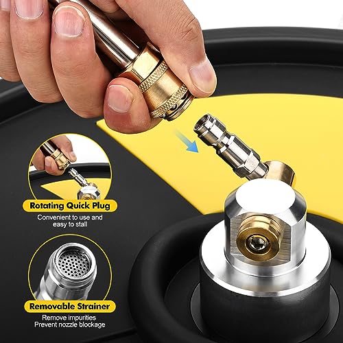 18" Pressure Washer Surface Cleaner, Power Washer Surface Cleaners with 4 Wheels, Max 4000PSI Surface Cleaner for Pressure Washer, 1/4” Quick Plug, 2 Extension Wands for Cleaning Sidewalk, Decks