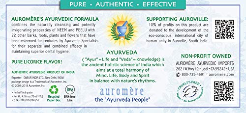 Auromere Ayurvedic Herbal Toothpaste, Mint Free - Vegan, Natural, Non GMO, Fluoride Free, Gluten Free, with Neem & Peelu (4.16 oz), 2 Pack