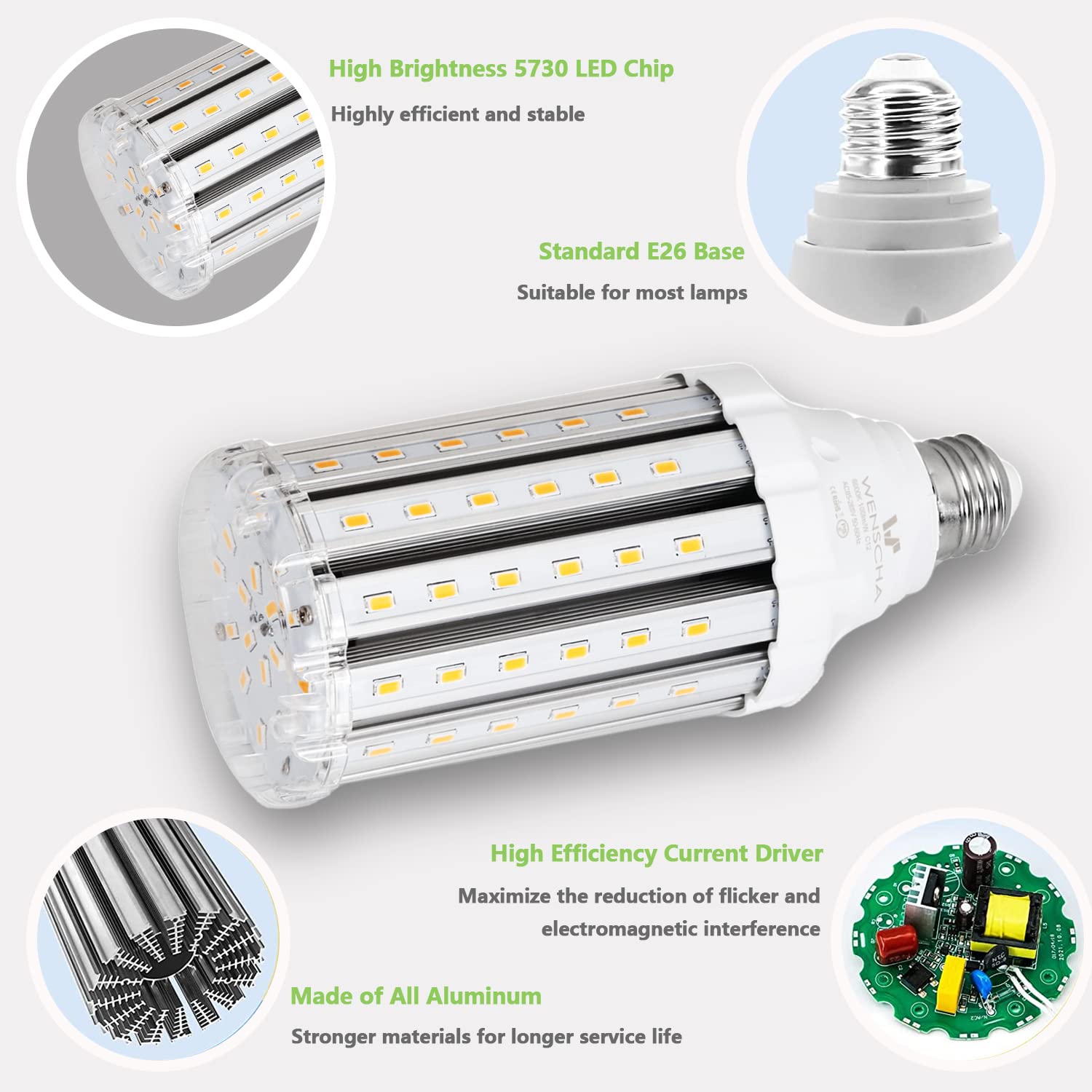 50W LED Corn Light Bulbs-500W Equivalent, 5500 Lumens,6500K Daylight White,E26 Base Led Replacement HID HPS Mercury Vapor CFL Metal Halide Lamp for Warehouses,Garages,Street(Daylight White,2PACK)