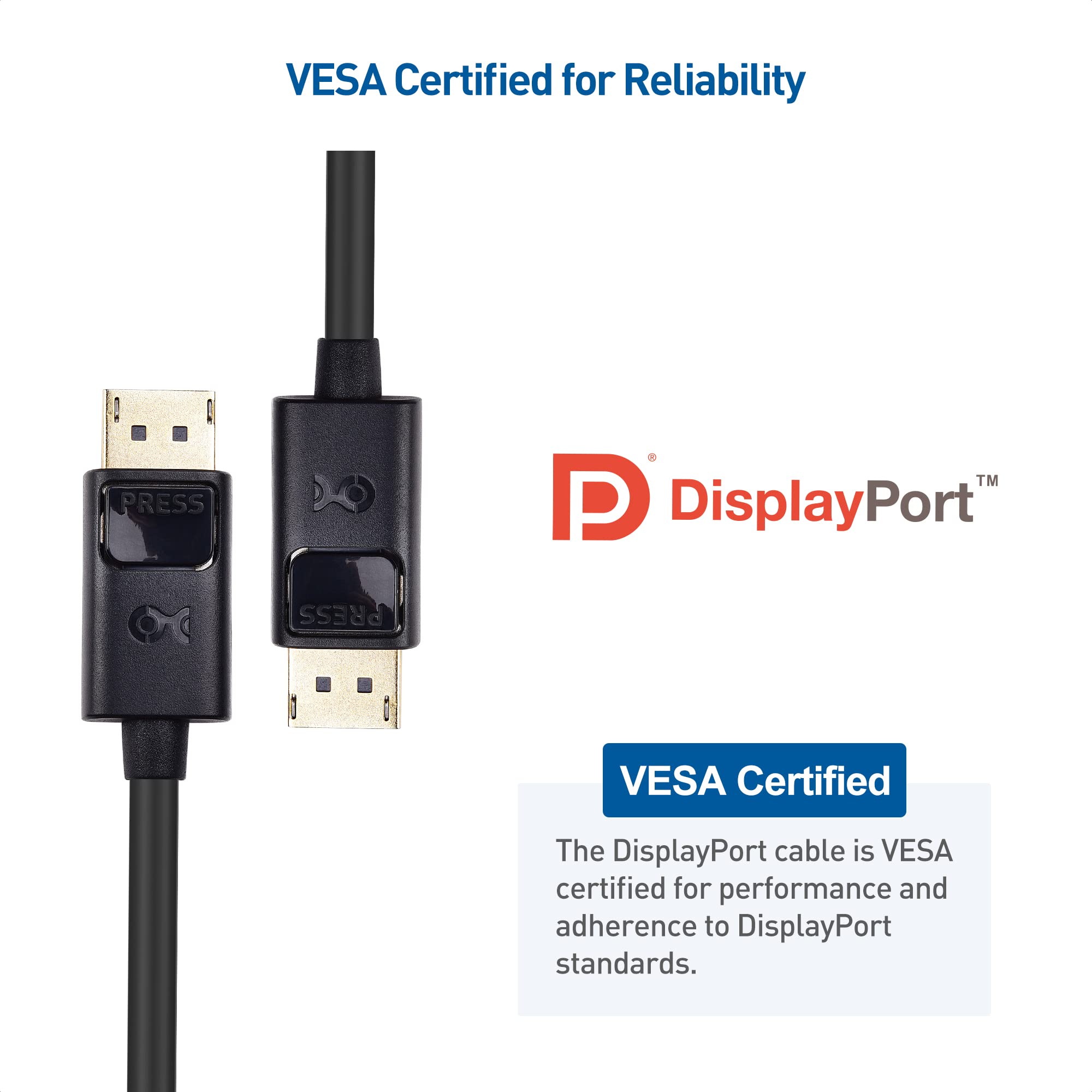 Cable Matters 6 ft 32.4Gbps DisplayPort Cable 1.4, Support 8K 60Hz, 4K 240Hz DisplayPort 1.4 Cable with FreeSync, G-SYNC and HDR for Gaming Monitor, PC, RTX 4080/4090, RX 6800/6900