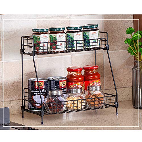 kaileyouxiangongsi 2-Tier Bathroom Countertop Organizer -Cosmetic Organizer- Makeup Organizer Holder for Bathroom -Kitchen Organizer Storage Wire Shelves Basket (Black)