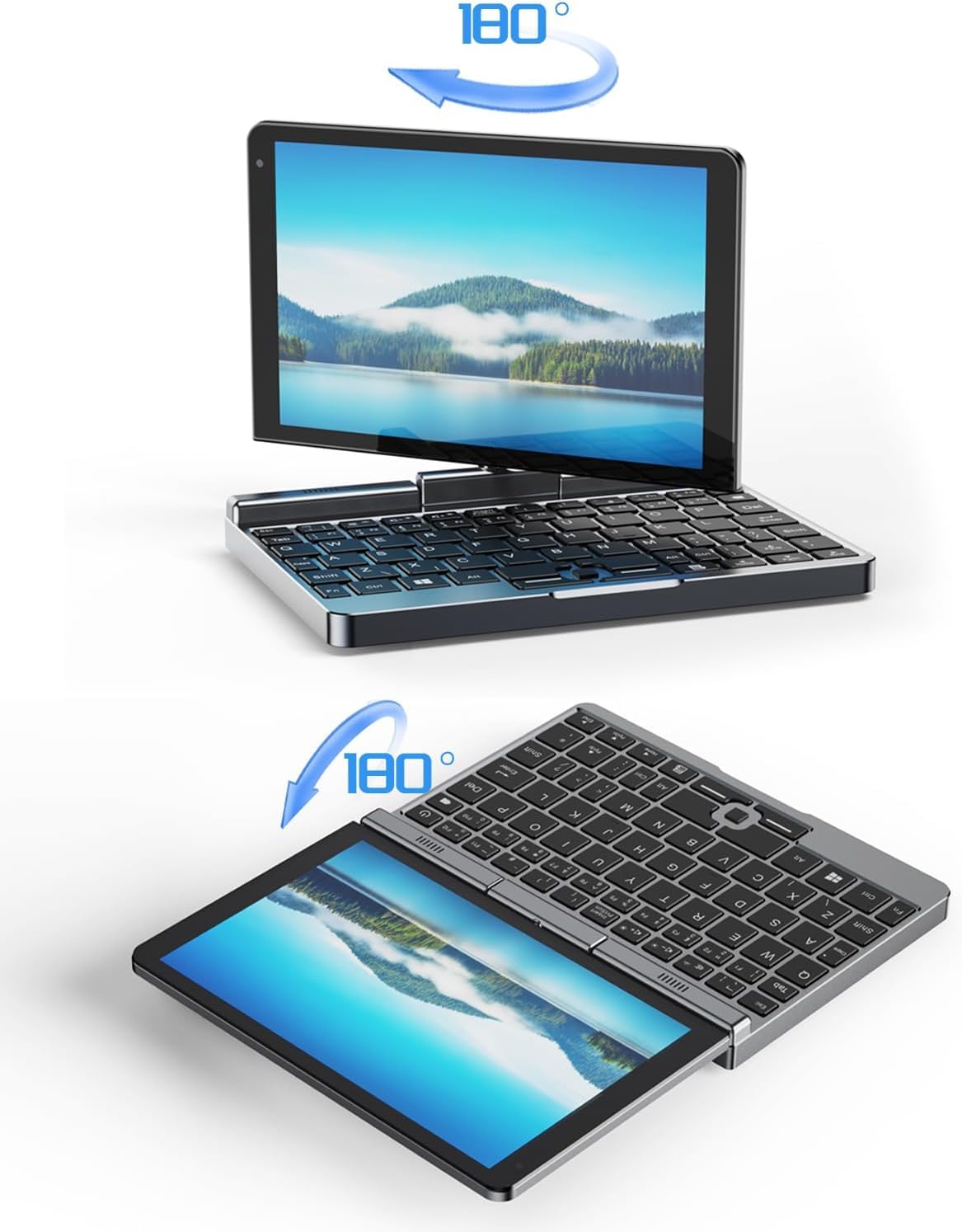 2 in 1 Convertible Laptop, Win11 Win10 8in Touchscreen Mini Laptop, 12GB RAM High Speed for Intel Alder Lake CPU Ultra Ligh Pocket Laptop with Stylus, Dual Band WiFi BT5.2 Portable Tablet PC(12G+128G)