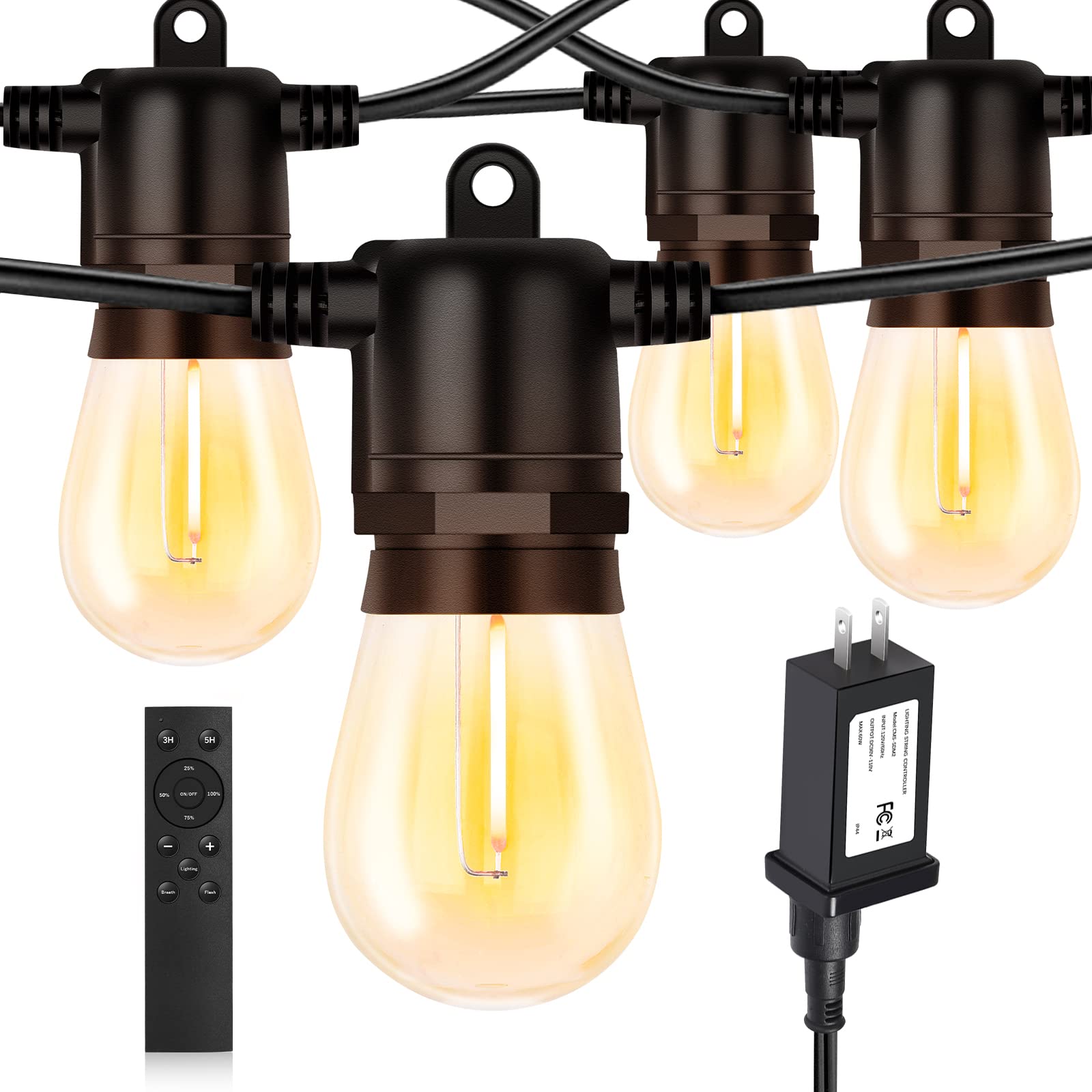 51FT LED Outdoor String Lights with Dimmer Remote, Edison Vintage Shatterproof Bulbs Commercial Grade Weatherproof, Heavy Duty Cafe Patio Lights