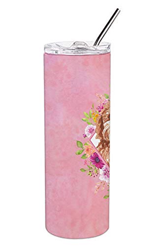 Caroline's Treasures CK4247TBL20 Cavapoo Pink Flowers Double Walled Stainless Steel 20 oz Skinny Tumbler, 20 oz, multicolor
