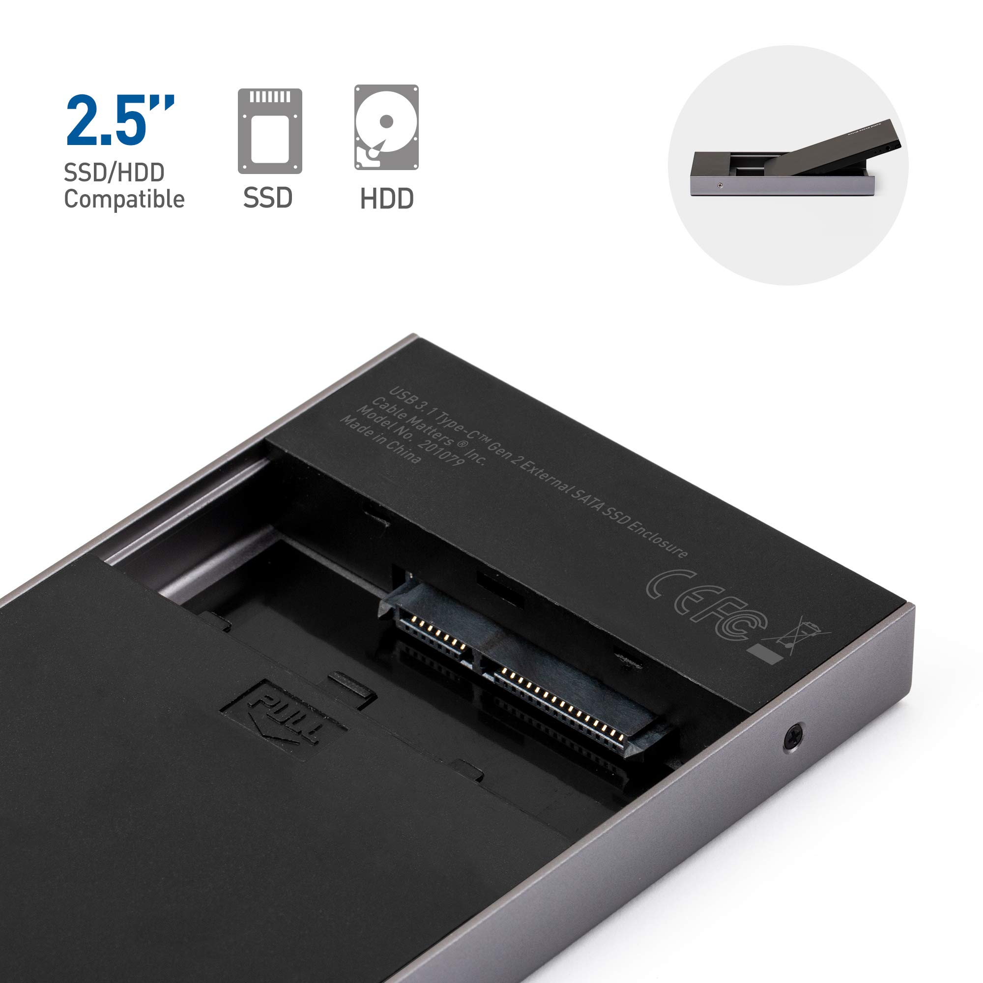 Cable Matters Premium Aluminum 10Gbps Gen 2 USB C Hard Drive Enclosure for 2.5" SSD/HDD with USB-C and USB-A Cables - Thunderbolt 4 / USB4 / Thunderbolt 3 Port Compatible with MacBook Pro, MacBook Air