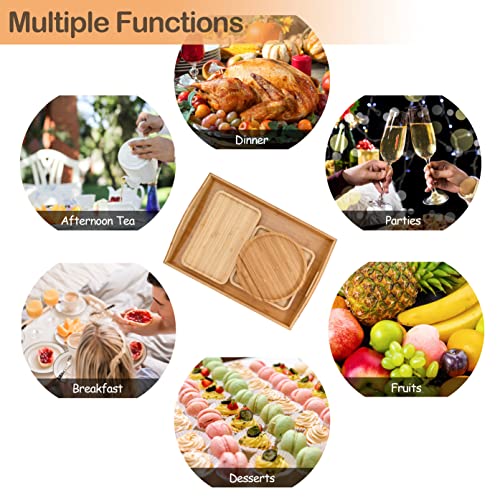 4 Packs Bamboo Serving Tray with Handles, Portable Bed Tray for Breakfast Dinner, Eating Trays for Living Room,Restaurants