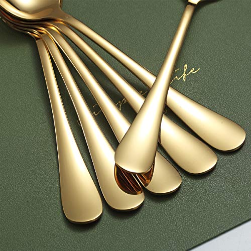 Gold Dinner Spoons, Kyraton 6 Pieces 7.5" Stainless Steel Table Spoon With Titanium Gold Plating, Gold Soup Spoons, Dessert Spoons Sliverware Dishwasher Safe Set of 6