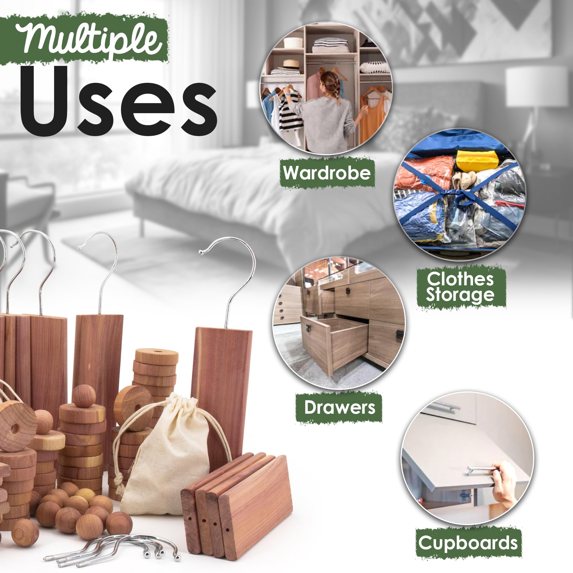 ecoKiwi Cedar Blocks for Clothes Storage Super Bundle Box - Cedar Hangers x10, Balls x30 & Rings x28-100% Natural Oil Planks & Chips for Closets & Drawers - Aromatic Red Cedar Wood with Sandpaper