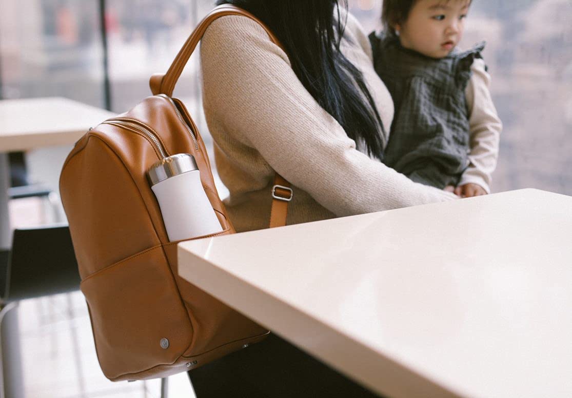 Little Unicorn Skyline Backpack β Diaper, Work, Travel Bag with Changing Pad - Premium Vegan Leather β Lightweight & Durable Design β 5 Interior Pockets β Easily Wipes Clean (Cognac)