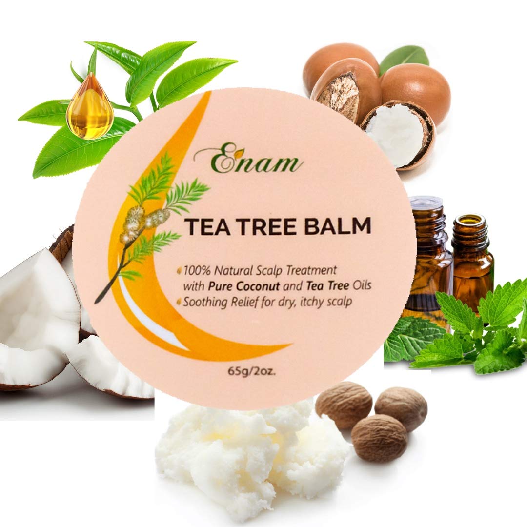 Enam Hair Balm - Natural Conditioner for Dry, Itchy Scalp - Tea Tree, Rosemary, Argan, Peppermint Oils - Soothes Dandruff, White Flaky Scalp - Stimulates Scalp - 2 Fluid Ounces