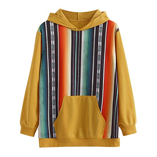 Akabsh Women Hoodie Long Sleeve Patchwork Sweatshirt Rainbow Stripes Print Pocket Loose Hoodie Fleeces Winter Blouse