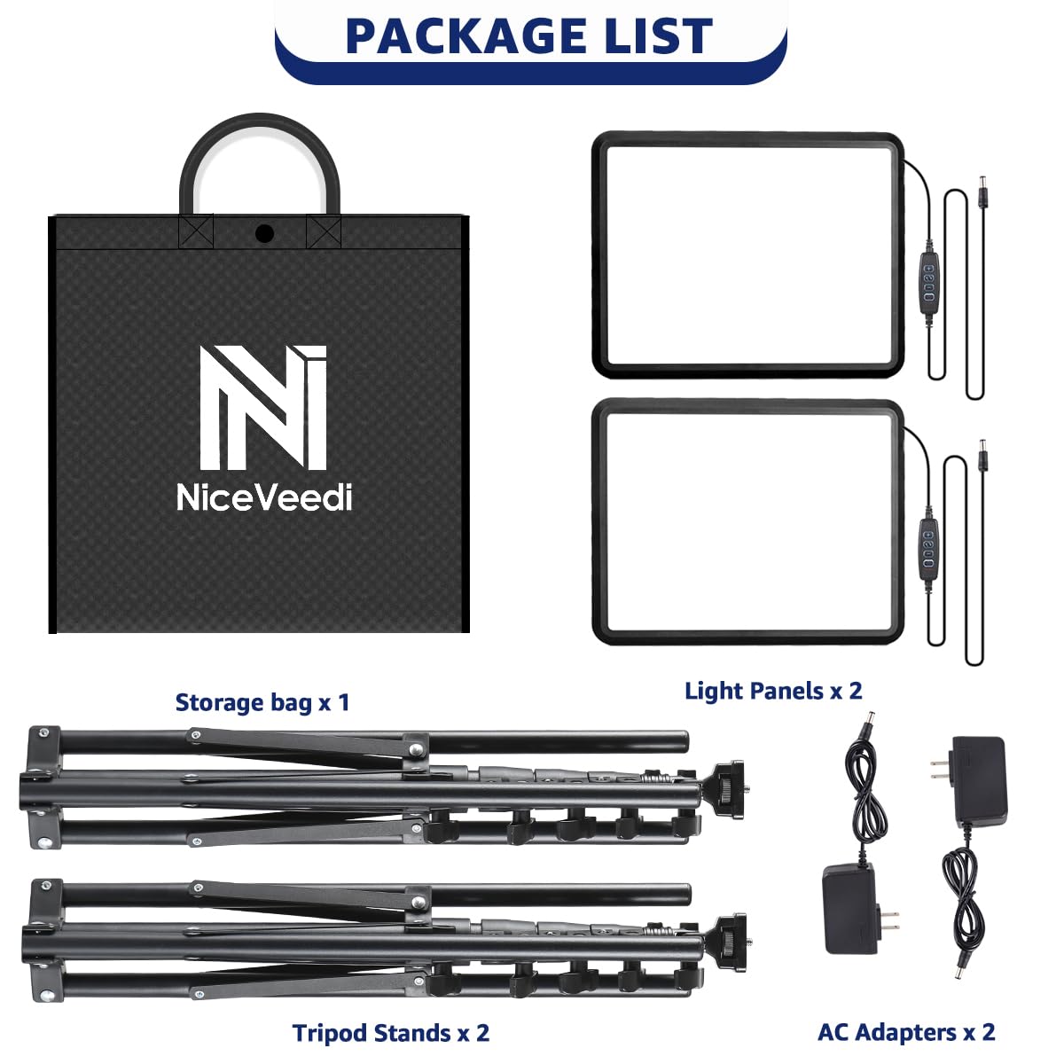 2-Pack Photography Lighting Kit, NiceVeedi 22W LED Video Light Kit, 2900-7000K Dimmable Studio Light with Tripod Stand, 73" Stream Light for Video Recording