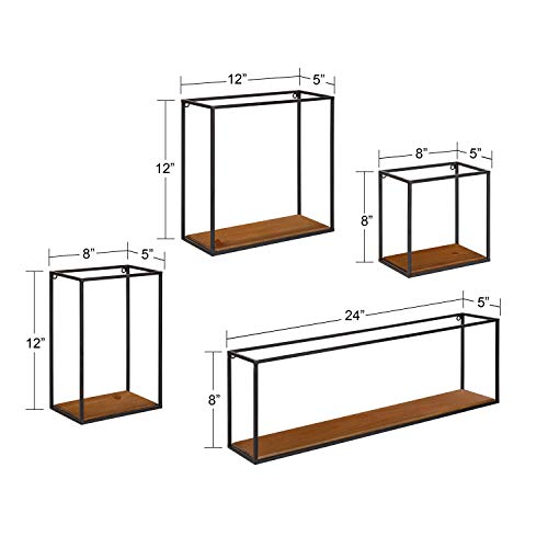 Kate and Laurel Mallory Modern Floating Wall Shelves, Set of 4, Rustic Brown and Black, Modern Farmhouse Accent Shelves for Storage and Display