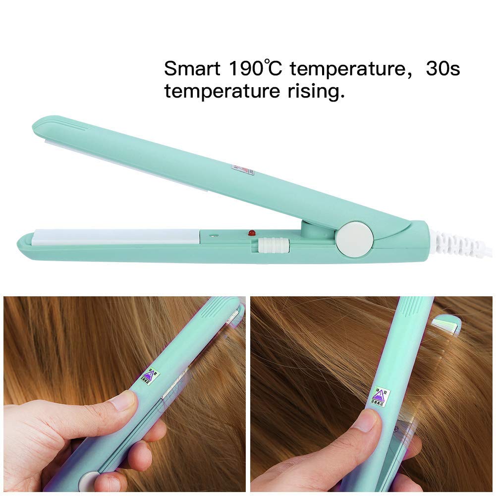 2 in 1 Mini Bangs Hair Straightener Beauty Flat Iron Heating Curler Ceramic Tourmaline Plate Wave Straightener (Green)
