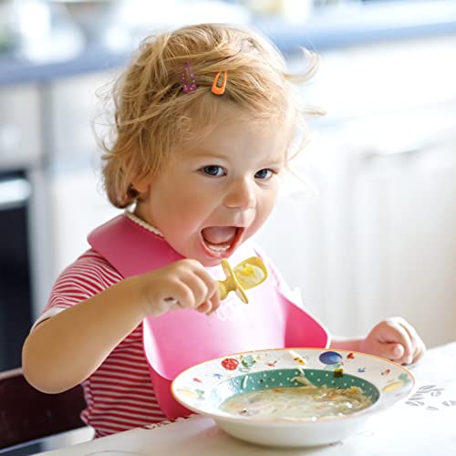 4 Pack Baby Utensils Self Feeding 6+ Months, Silicone Baby Spoons and Forks, Toddler Utensils for Baby Led Weaning, Chewable Utensils First Stage, Pink, Yellow