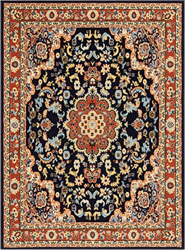 Well Woven MENA Navy Blue Traditional Oriental Medallion Area Rug (7'10" x 9'10")