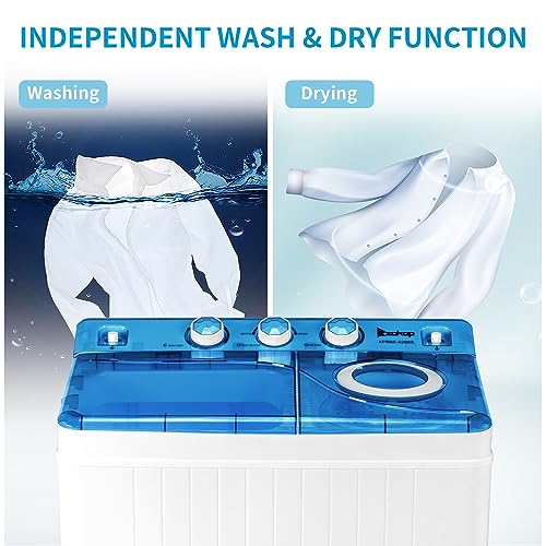 26Lbs Portable Washing Machine and Dryer, Twin Tub Portable Washer Dryer Combo with Drain Pump, Semi-Automatic 18Lbs Washer Mini Laundry Machine with 8Lbs Spinner for Dorms, Apartments, RVs, Blue