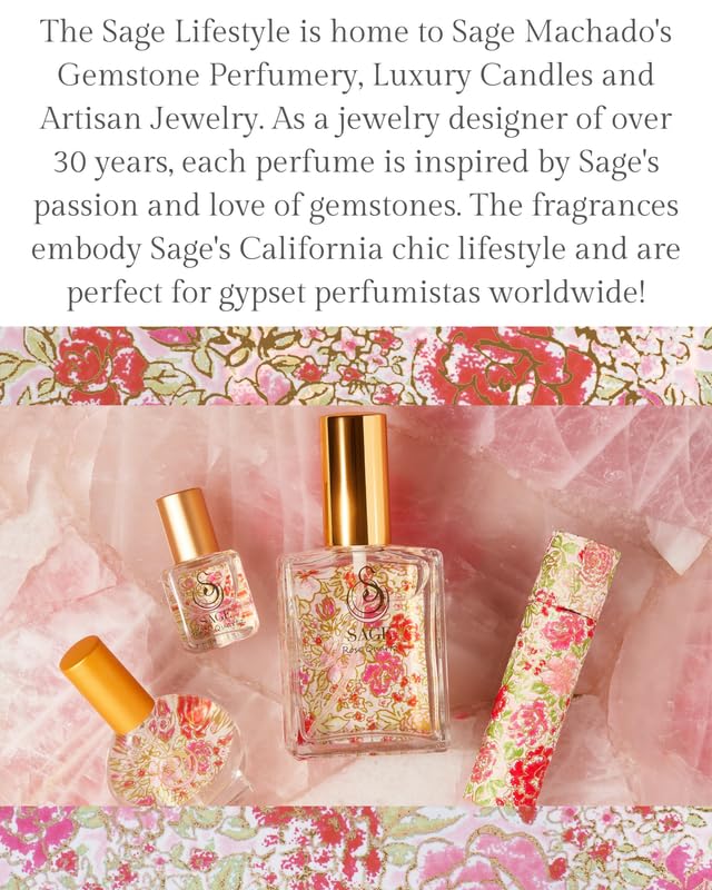 Rose Quartz Organic Perfume Oil Extract Roll-On by Sage- 1/4 oz, Vegan & Cruelty-Free, Floral Scent, Rose Damask, Honeysuckle, Jasmine
