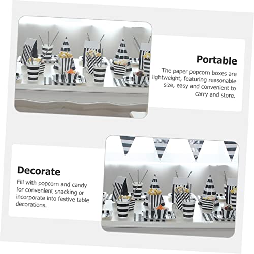 Amosfun 36pcs Popcorn Boxes Popcorn Box Snack Container Decorative Box Cake Container Paper Popcorn Boxes Black and White Stripes Mini Paper Popcorn Containers Party Snack Bucket Hat