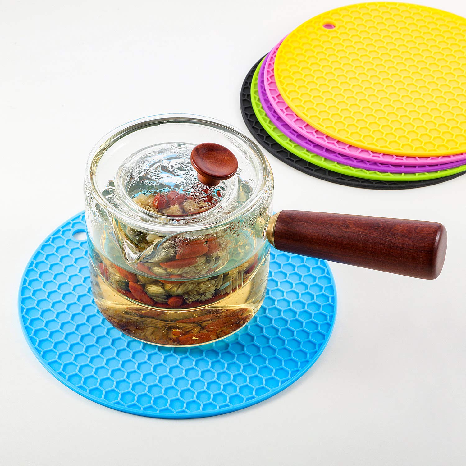 Boao 6 Pieces Silicone Trivets Mat, Hot Pad Mat, Pot Holder, Spoon Rests and Jar Gripper Pads (Color A, Style A)