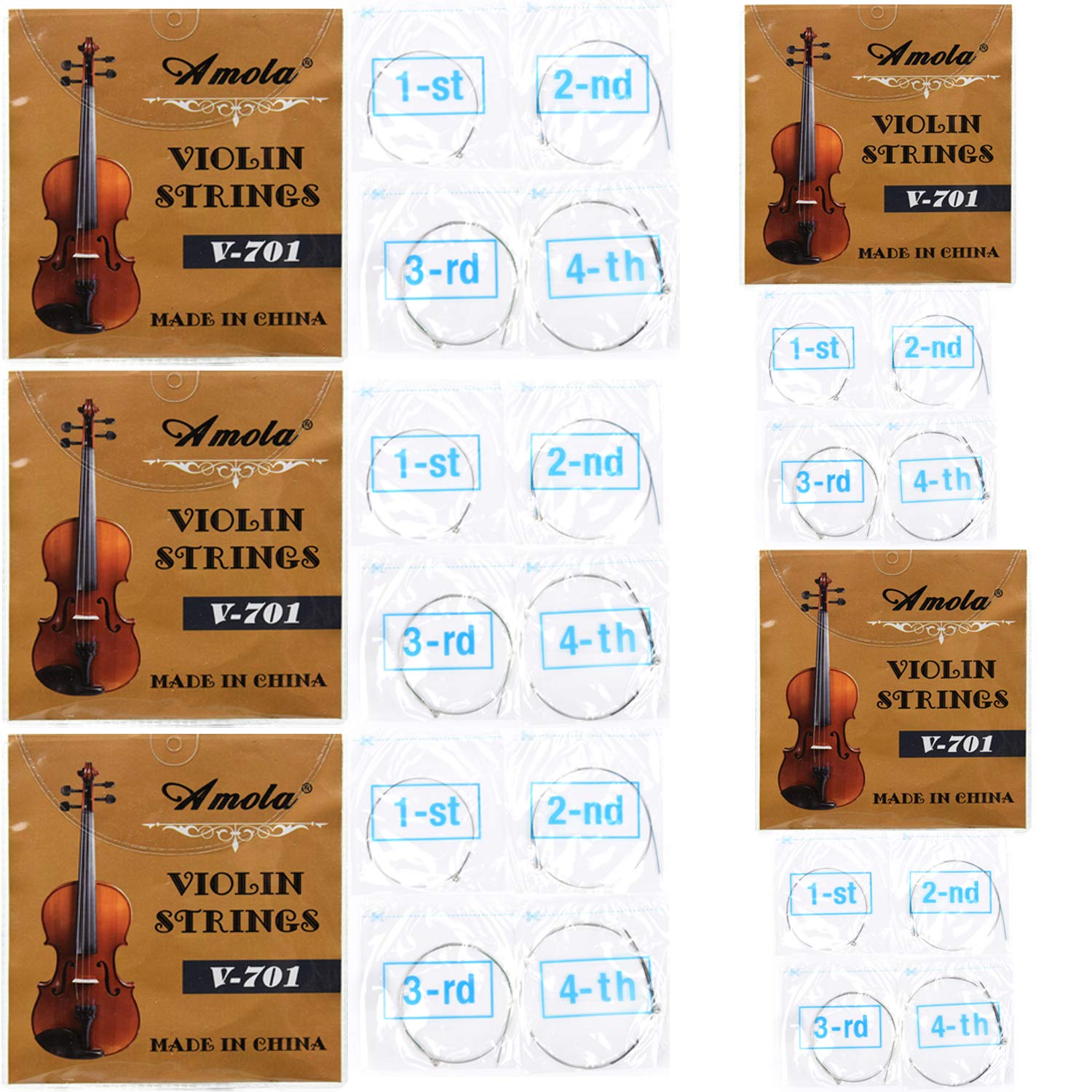 5 Sets Replacement Stainless Steel 3/4 4/4 Size Fiddle String Violin Strings E A D G