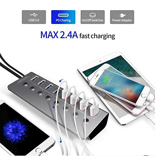WJCCY Aluminum Alloy 8-Port USB3.0 Splitter 4 Port Laptop Extended USB HUB 4 Port Fast Charging Adapter External 12V 4A Power Supply