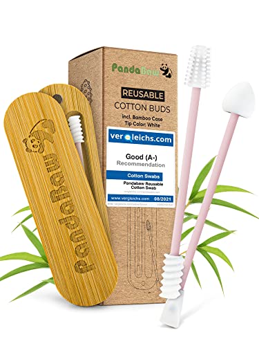 New: PandaBaw® 2 x Reusable Cotton Swabs [Extra Soft] - Silicone Qtip, Reusable Qtips for Ears, Makeup & Travel - Zero Waste Products Reusable Ear Swabs - Eco Friendly Qtips [Pink] - Easy to Clean