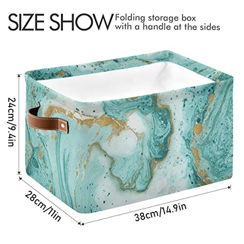 KEEPREAL Turquoise Marble Texture Basket Bin Large Storage Basket Toy Basket Canvas Storage Basket Clothes Basket Decorative Basket for Home Office (15x11x9.5inch)