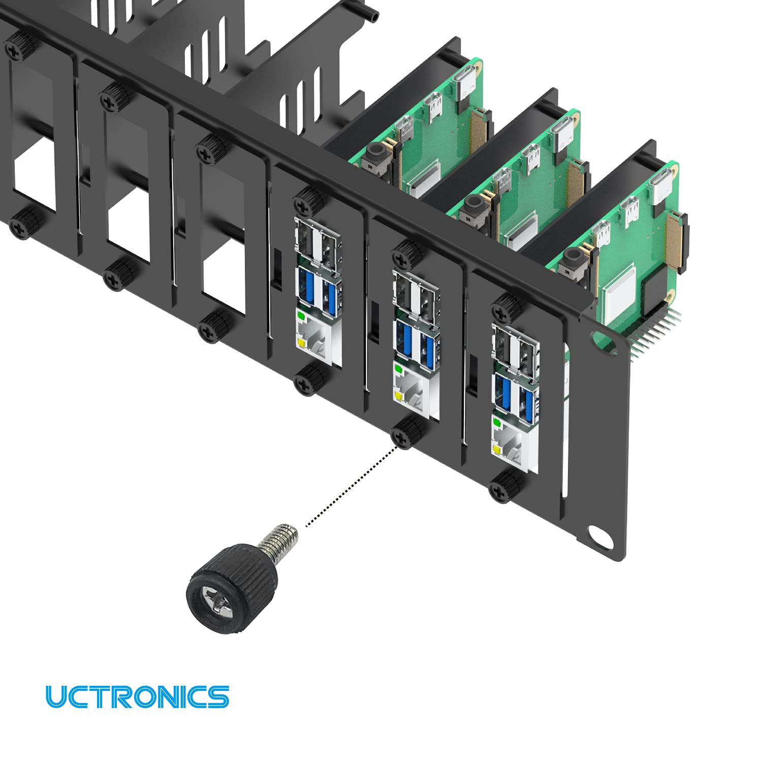 UCTRONICS Front Removable 2U Rackmount for Raspberry Pi, 19-inch 2U Server Rack with 12 Pieces of Removable Mounting Plates for Raspberry Pi 4B, 3B+/3B, and Other B Models
