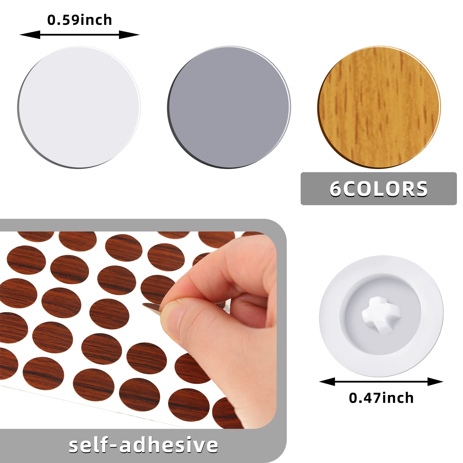 576 Pcs Screw Cap Stickers and 120 Pcs Screw Cap Screw Covers Self Adhesive PVC Screw Hole Stickers Plastic Screw Cap Covers for Wood Screws Furniture Cabinet, Mixed Color