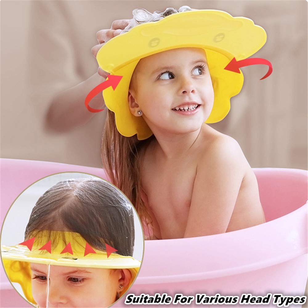 chislim Baby Shower Shampoo Cap,Adjustable Safety Bath Visor Waterproof Hair Washing Bathing Hat with Ear Protection for Toddler, Baby, Kids (Yellow)