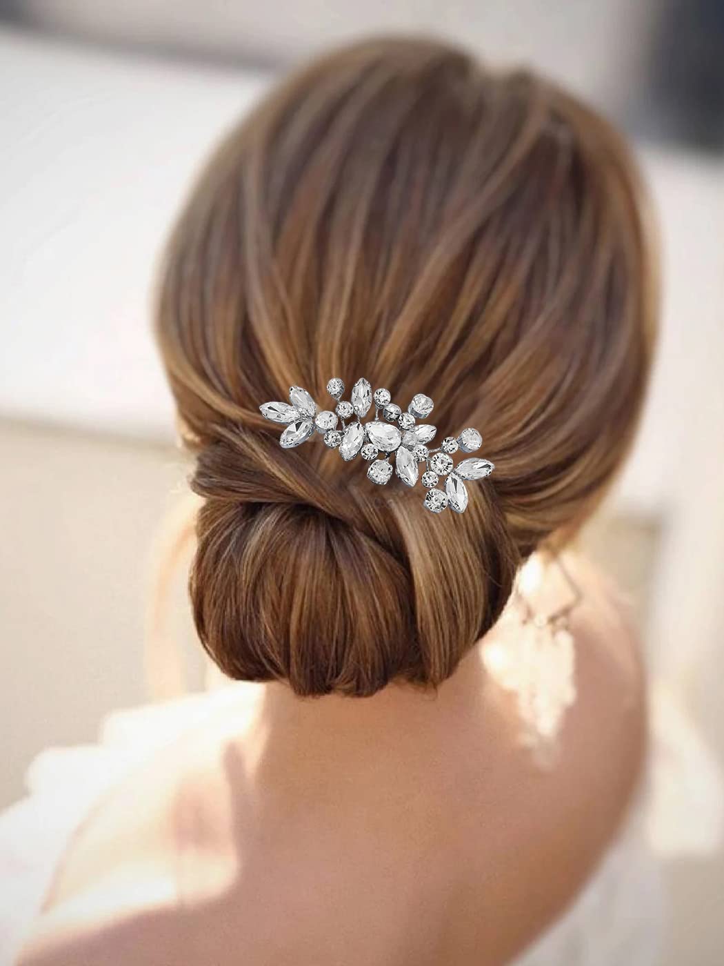 Catery Crystal Wedding Hair Comb Rhinestone Bridal Hairpieces Bridesmaid Clips Accessories for Brides and Women (A Silver)