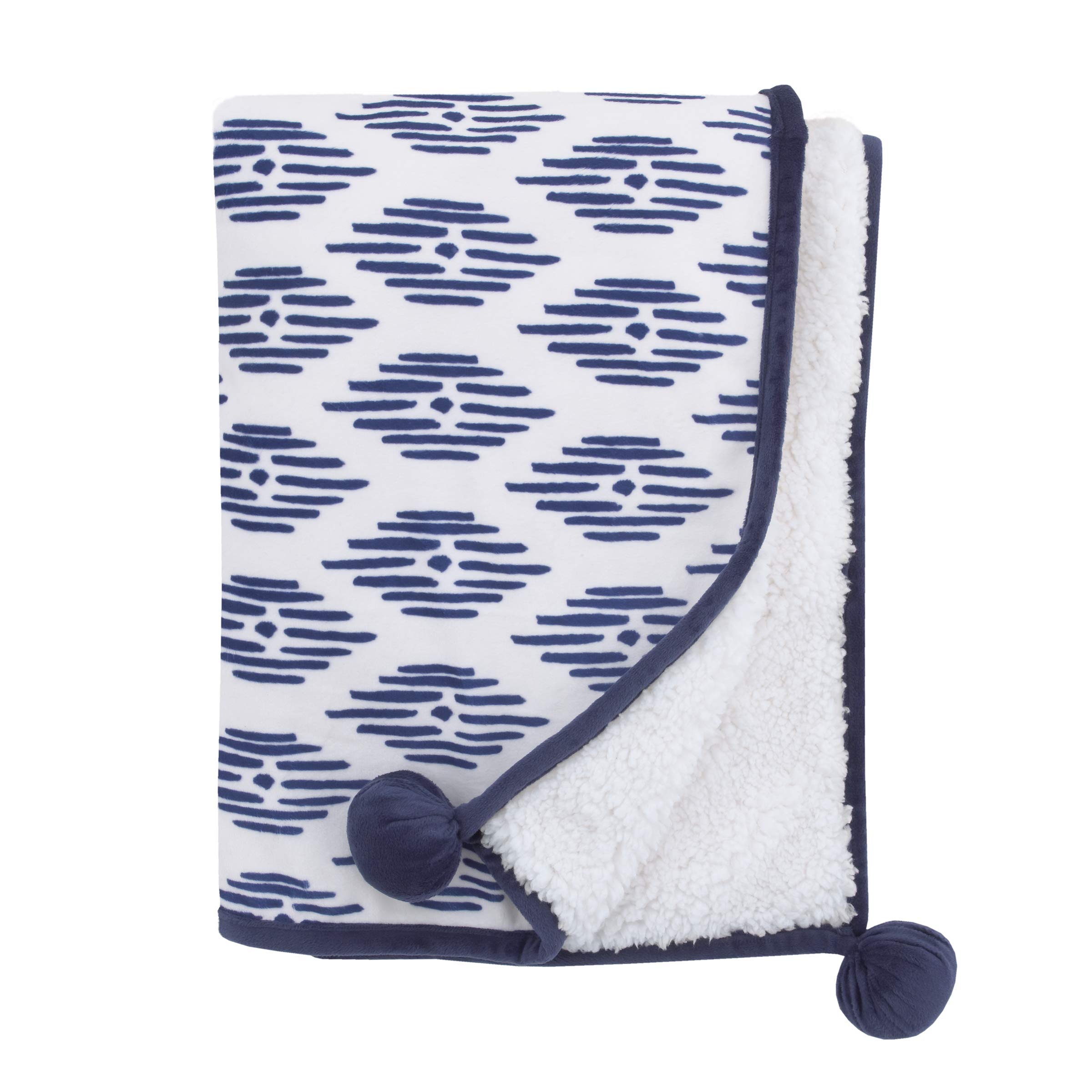 NoJo Indigo Hues Blue and White Elephant 4 Piece Nursery Crib Bedding Set - Comforter, 100% Cotton Fitted Crib Sheet, Dust Ruffle, Super Soft Baby Blanket