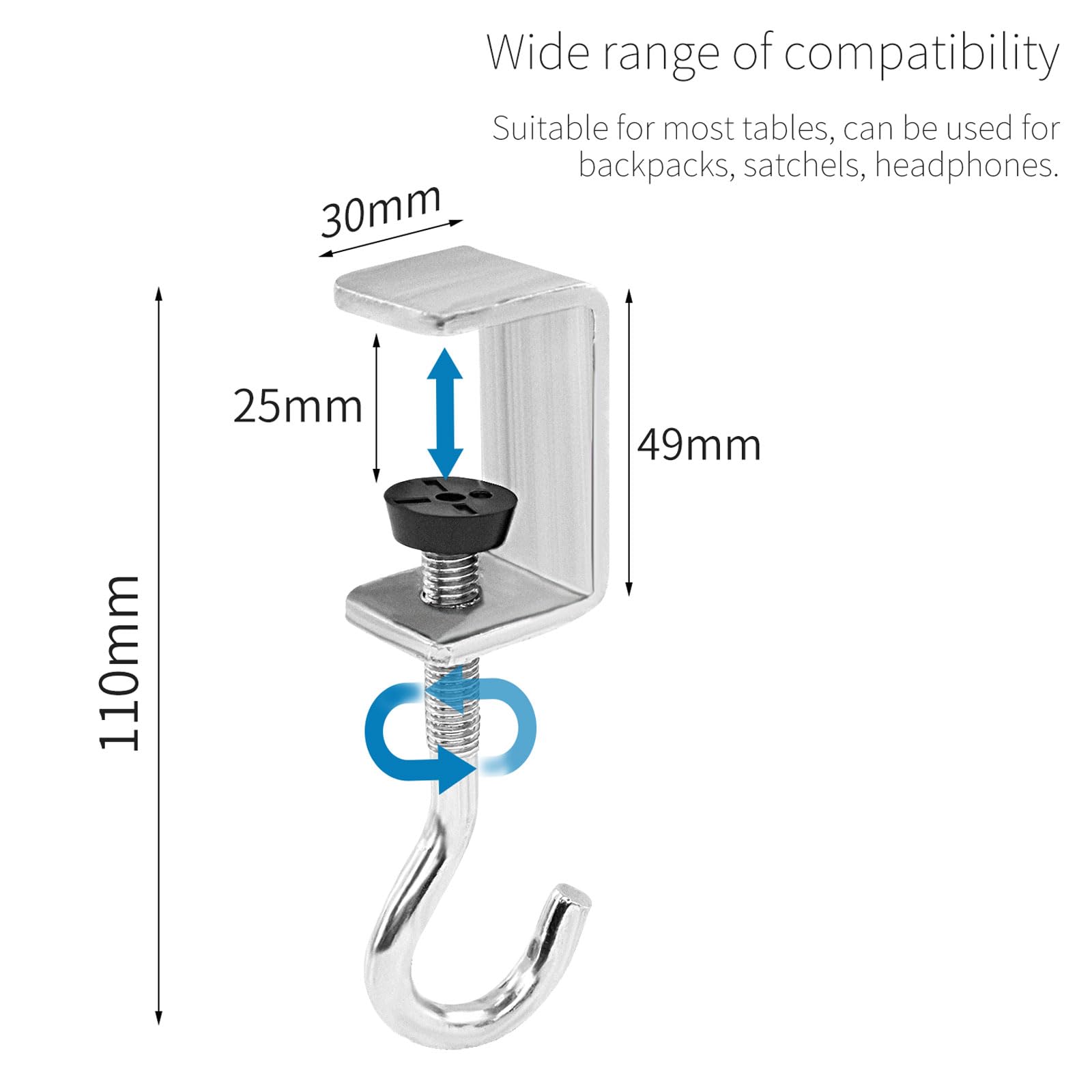 2 Pcs Desk Mount Bag Holder Hook Clamp-On Backpack Hanger Portable Desk Mount Headphones Holder Reduce Desk Clutter for Table Desk, Under Counter