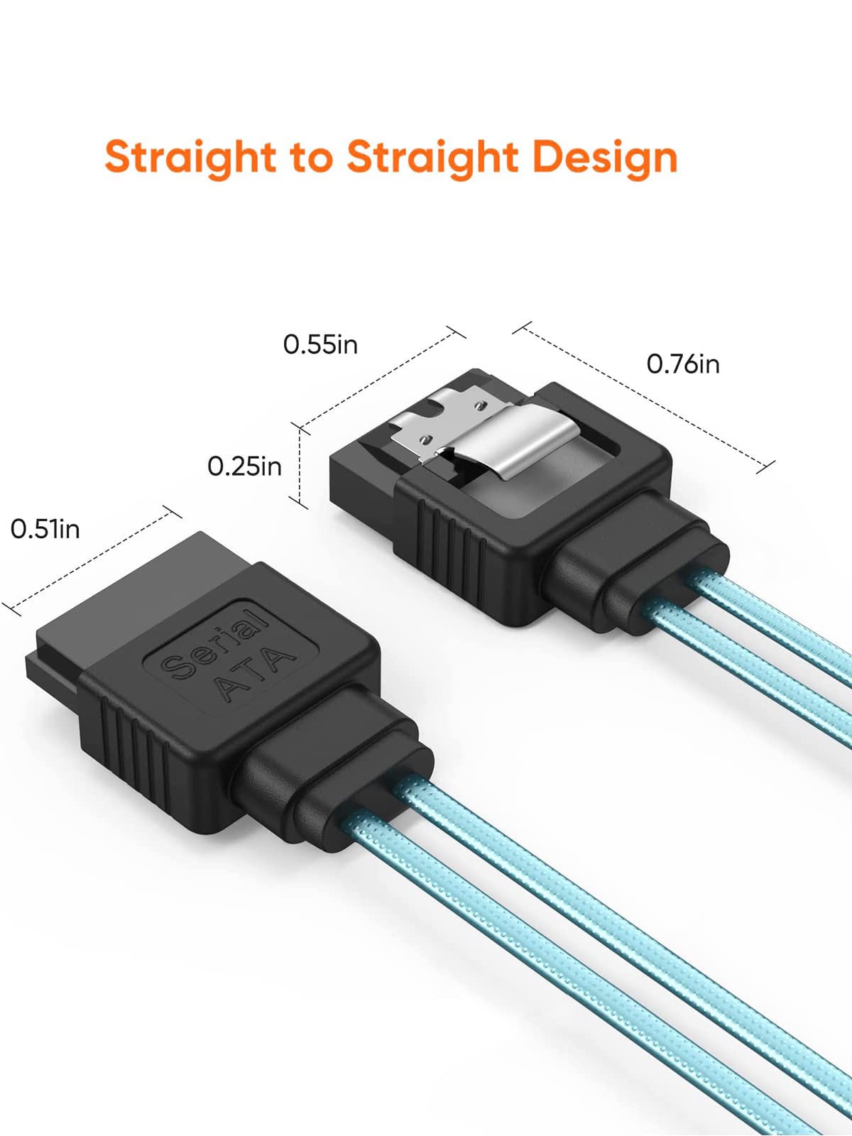 CableCreation SATA III Cable, [5-Pack] 18-inch SATA III 6.0 Gbps 7pin Female Straight to Straight Angle Female Data Cable with Locking Latch, 1.5 FT Blue