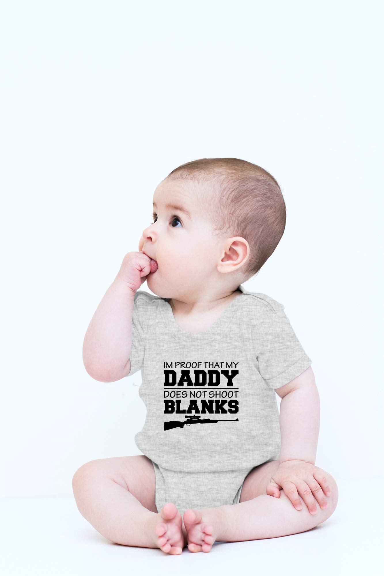 CBTwear I'm Proof That My Daddy Does Not Shot Blanks Baby Bodysuit Boy Girl Adorable Romper Clothing (Newborn, Heather Grey)