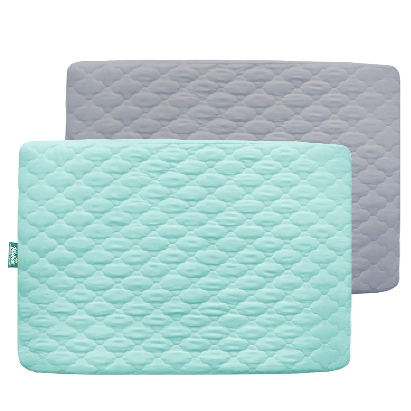 Pack n Play Sheet Quilted Waterproof Protector, 2 Pack Premium Fitted Pack n Play Pad Cover 39" X 27" fits for Baby Foldable and Playard Mattress, Portable Mini Crib, Gray&Aqua
