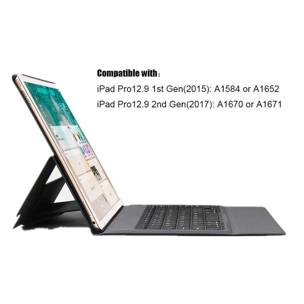 casefromme for iPad Pro 12.9 Keyboard Case,Slim Lightweigh Folio Shell Protective Stand Leather Cover for iPad Pro 12.9 inch 1st & 2nd Generation(2015 & 2017 Black