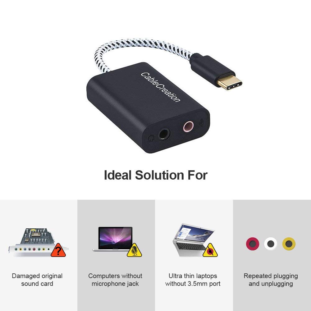 CableCreation Type C External Sound Card with 3.5 mm Audio Jack, USB-C Microphone Headphone Adapter Compatible with MacBook Pro, iMac, iPad Pro 2020, iPhone 16/15, Galaxy S24/ S23/ S22/ S21+