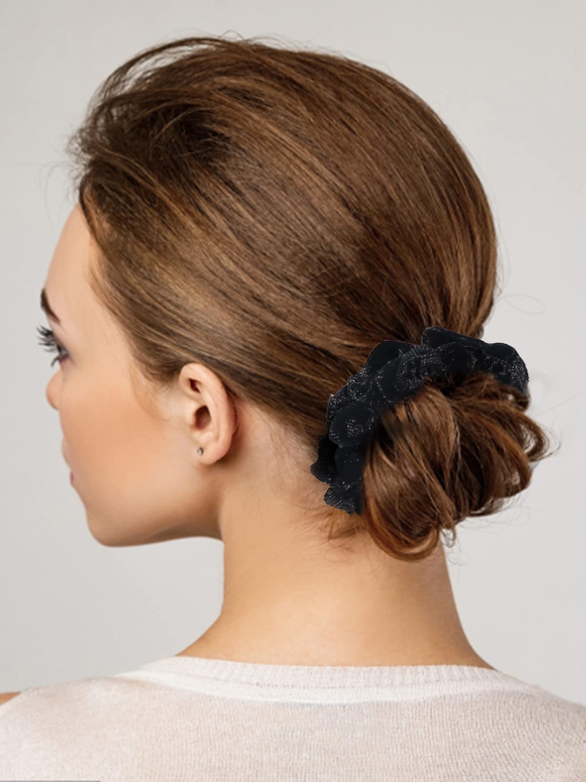Pack of 10 Small Velvet Scrunchies for Women Hair Accessories, Mini Thin Elastic Hair Ties (Black)