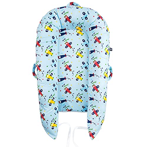 Newborn Lounger Cover for Dock A Tot Covers Only Deluxe Plus Baby Nest Sleep Pod Change Extra Cover 100% Cotton Co Sleeping Replacement Boys (Fits Dockatot Deluxe+) (Blue, Airplane)