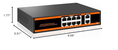 Unmanaged 8 Port Gigabit PoE+ Switch with 2 Gigabit Uplink,802.3af/at Compliant,150W Built-in Power, Metal Plug and Play