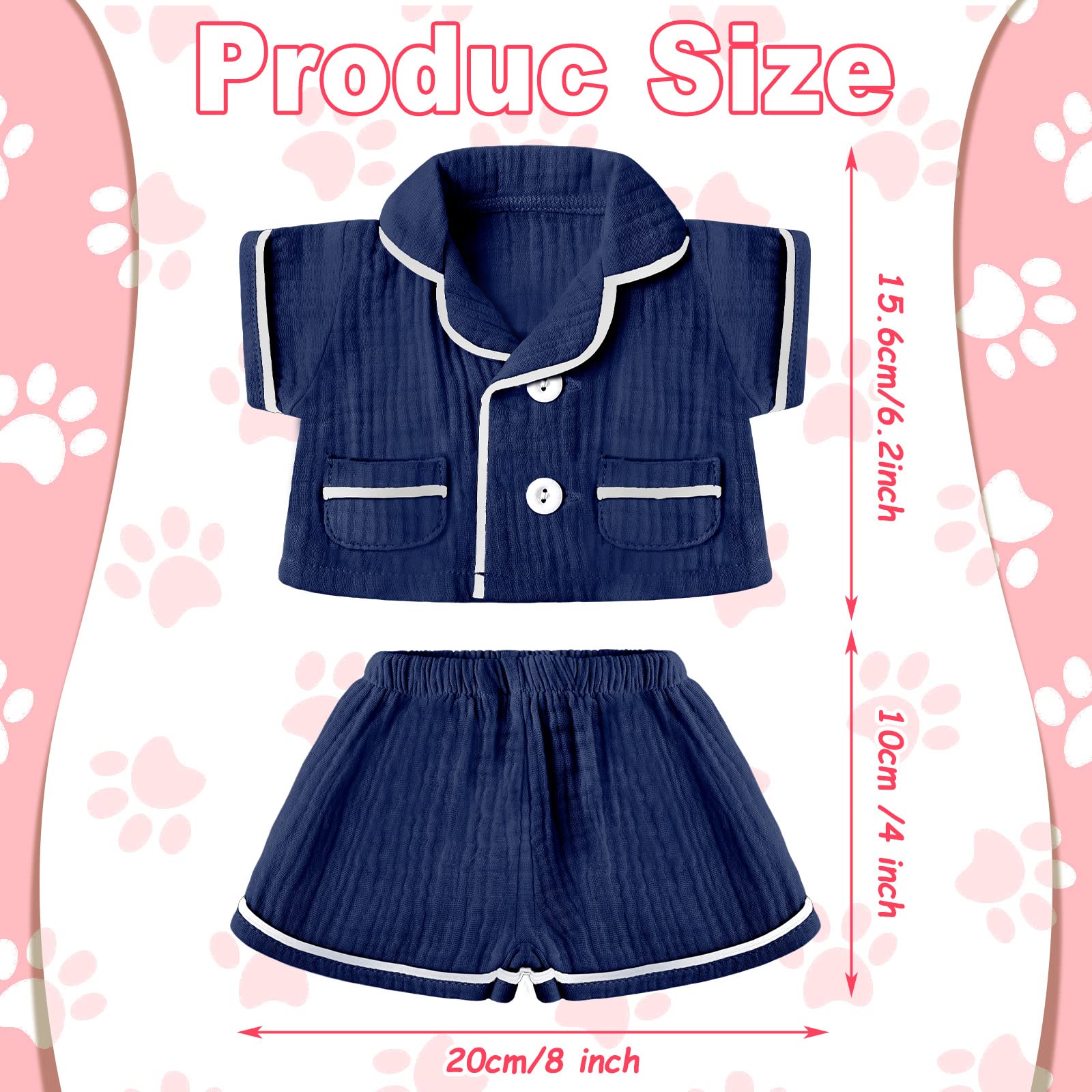 2 Sets Bear Clothes Stuffed Animal Clothes Bear Accessories Pink and Blue Bear Pajamas Clothes Double Layer Muslin Short Sleeve Top and Bottom Pajamas Fits Most 14-18 Inch Bears