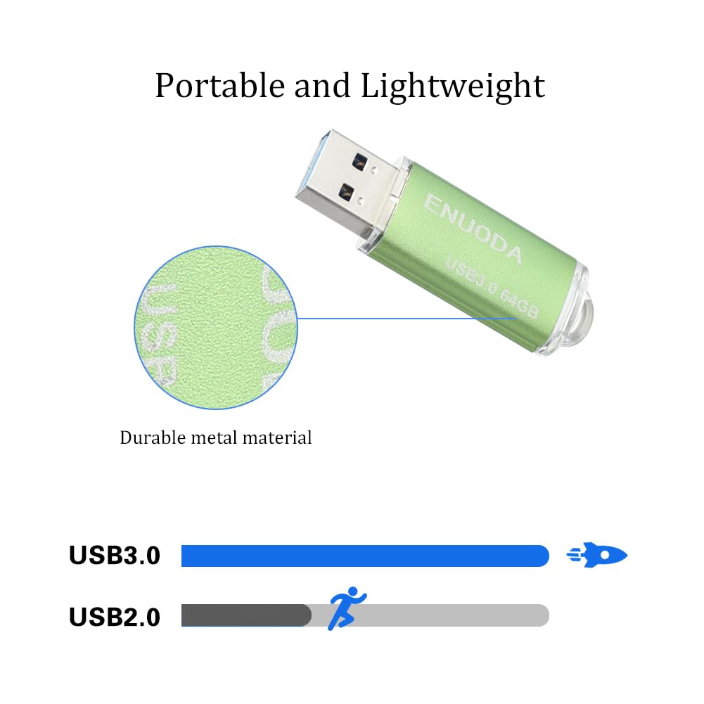 ENUODA 64GB USB Flash Drive 64GB Thumb Drives High Speed USB 3.0 Memory Stick Jump Drive Pen Drive for Storage and Backup (Green)