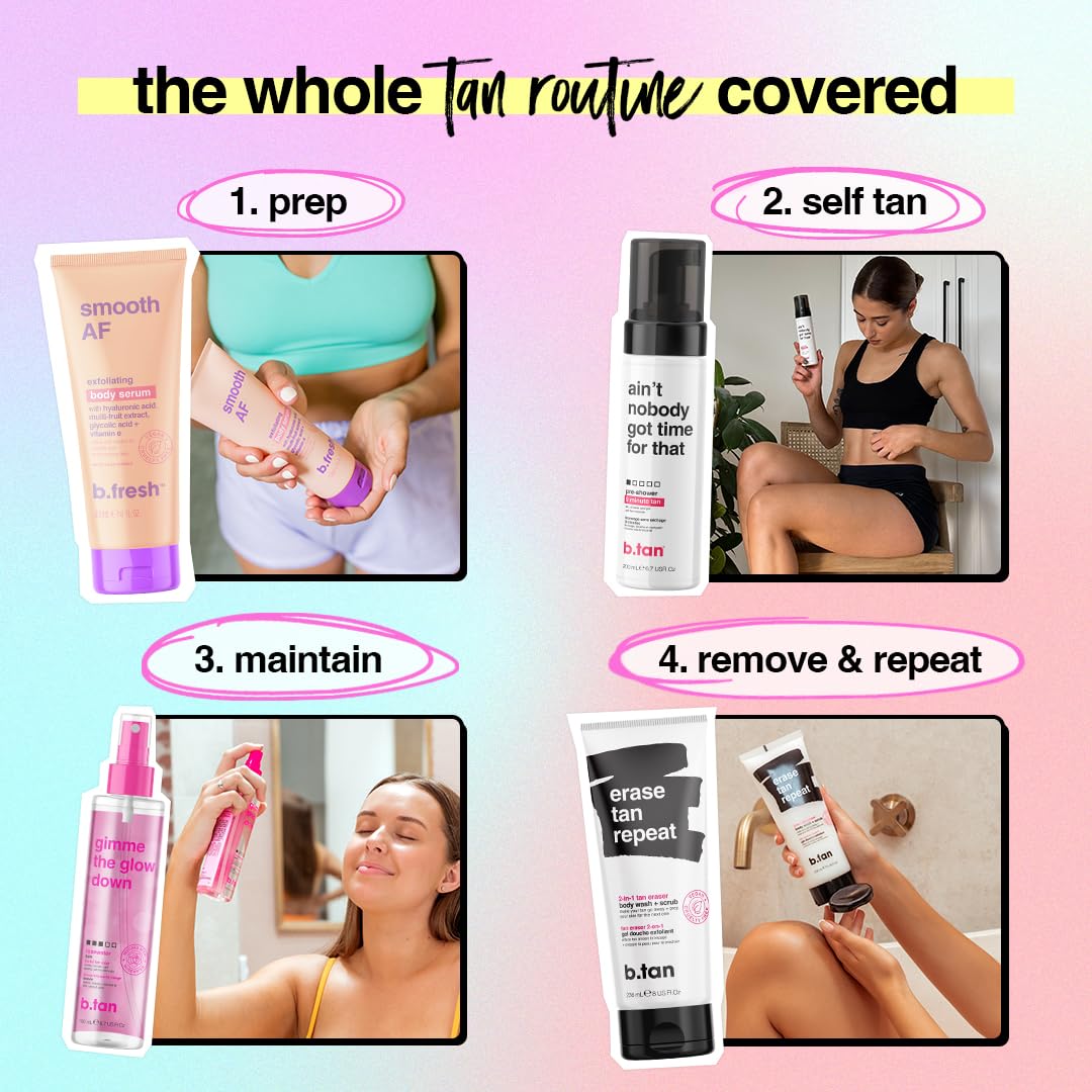 b.tan Pre-Shower Self Tanner Mousse | Ain't Nobody Got Time for That - Fast, 9 Minute Express Sunless Tanning Foam, No Fake Tan Smell, No Added Nasties, Vegan, Cruelty Free, 6.7 Fl Oz