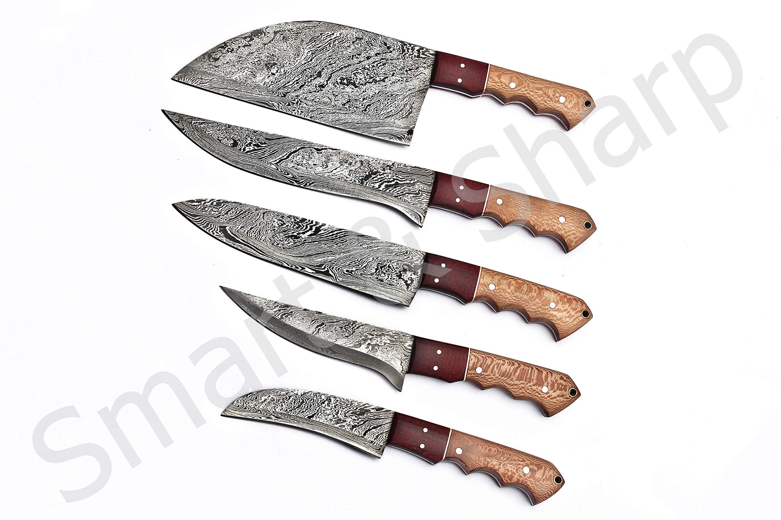 Custom Handmade Damascus Chef Knives Set/Kitchen Knives 5 Pieces Set SS-17210 and 17211 Poplar Wood (Poplar Wood)