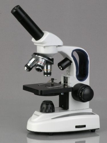 AmScope M158C-2L-PS25 Cordless Compound Monocular Microscope, WF10x and WF25x Eyepieces, 40x-1000x Magnification, Upper and Lower LED Illumination with Rheostat, Brightfield, Single-Lens Condenser, Coaxial Coarse and Fine Focus, Plain Stage, 110V or Batte