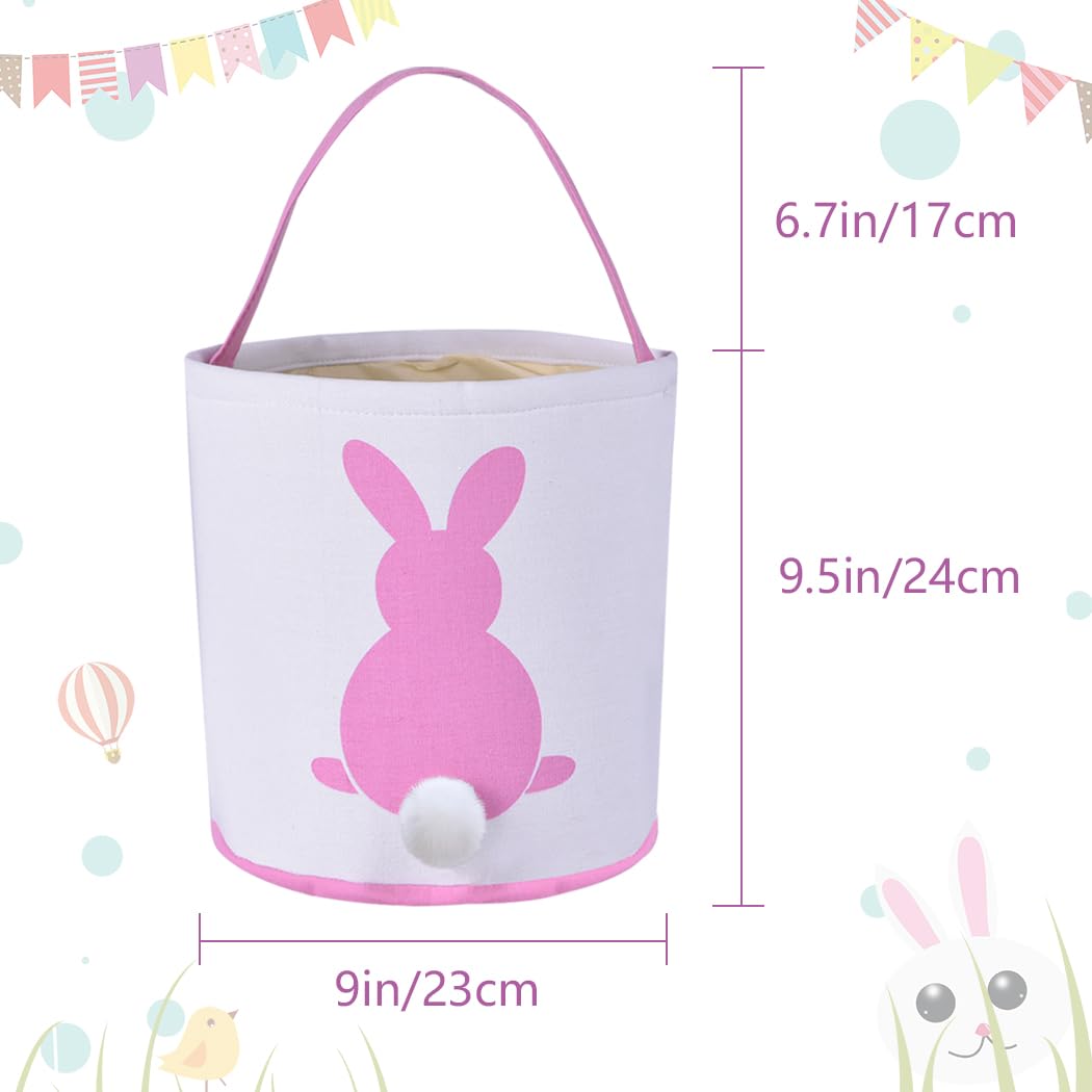 Faylapa 3pcs Easter Bunny Basket Bags Bunny Canvas Tote - Party's Celebrate Decoration Eggs Candy and Gifts Carry Bucket-Pink+Blue+Green
