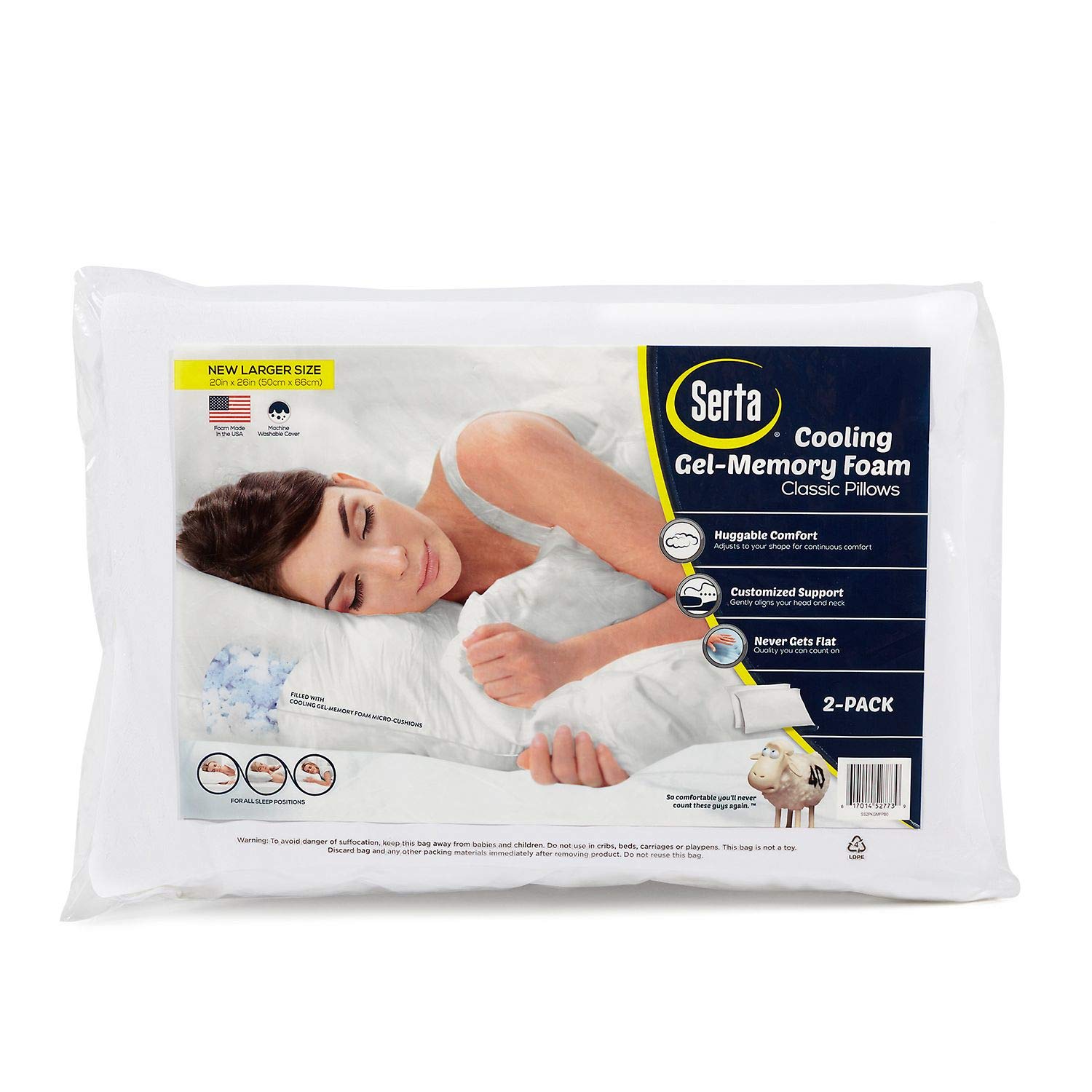 2 Serta Gel Memory Foam Pillow Set of 2 Micro Cushion Pillows Bundle